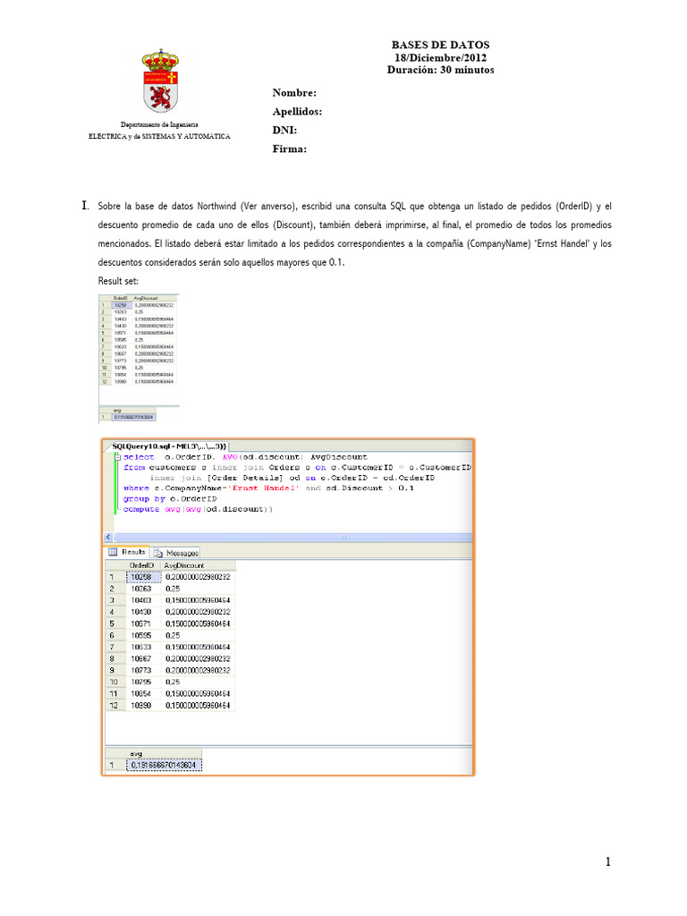 Consultas y Procedimientos SQL en Northwind | PDF | SQL | Modelo de datos