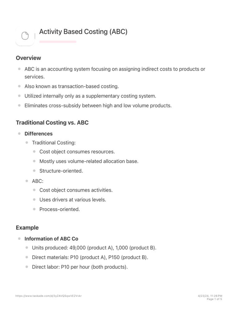 Activity Based Costing (ABC) | PDF | Cost Accounting | Production And ...