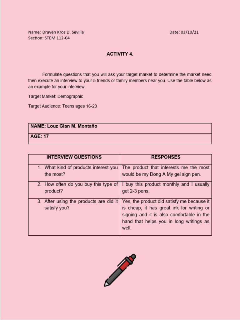 Entrep. Activity 4 | PDF | Marketing
