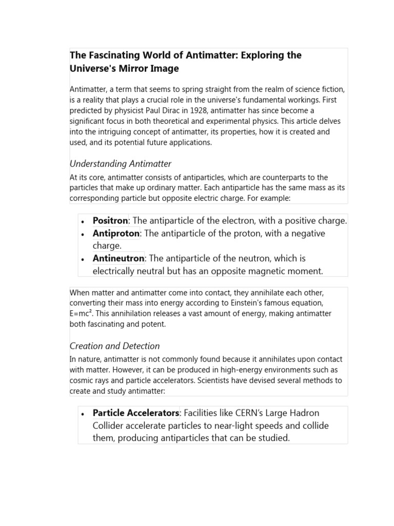 The Fascinating World of Antimatter Exploring The Universe's Mirror ...