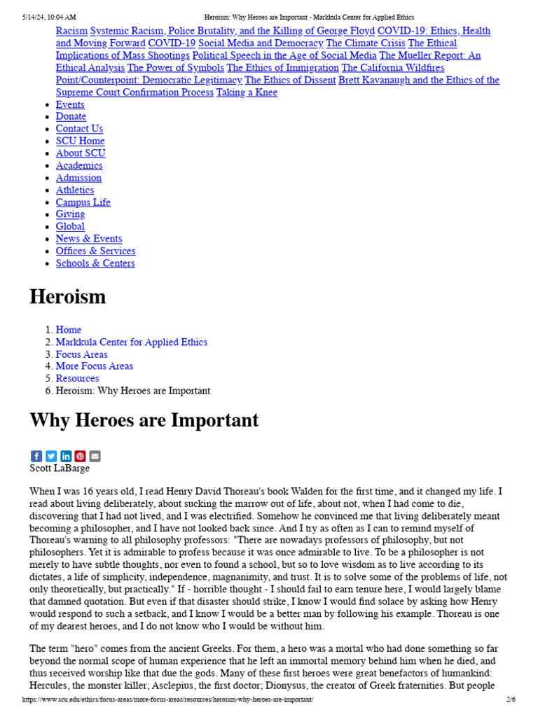 Importance of Heroes in Society | PDF | Hero