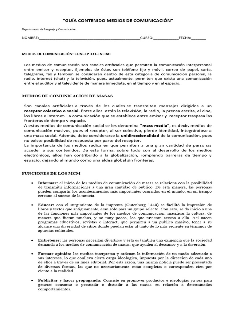 Guía Medios de Comunicación | PDF | Comunicación | Medios de ...
