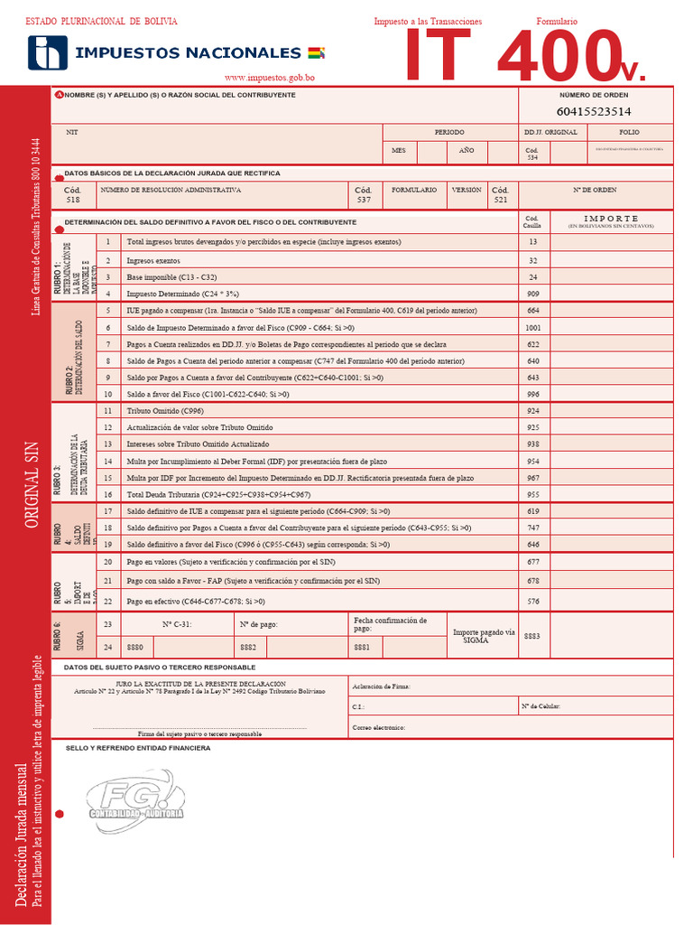 Formulario 400 | Descargar gratis PDF | Impuestos | Finanzas del gobierno
