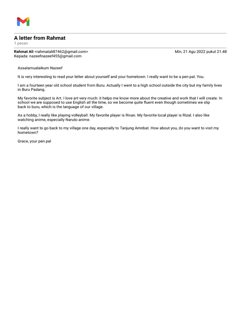 Gmail - A Letter From Rahmat | PDF