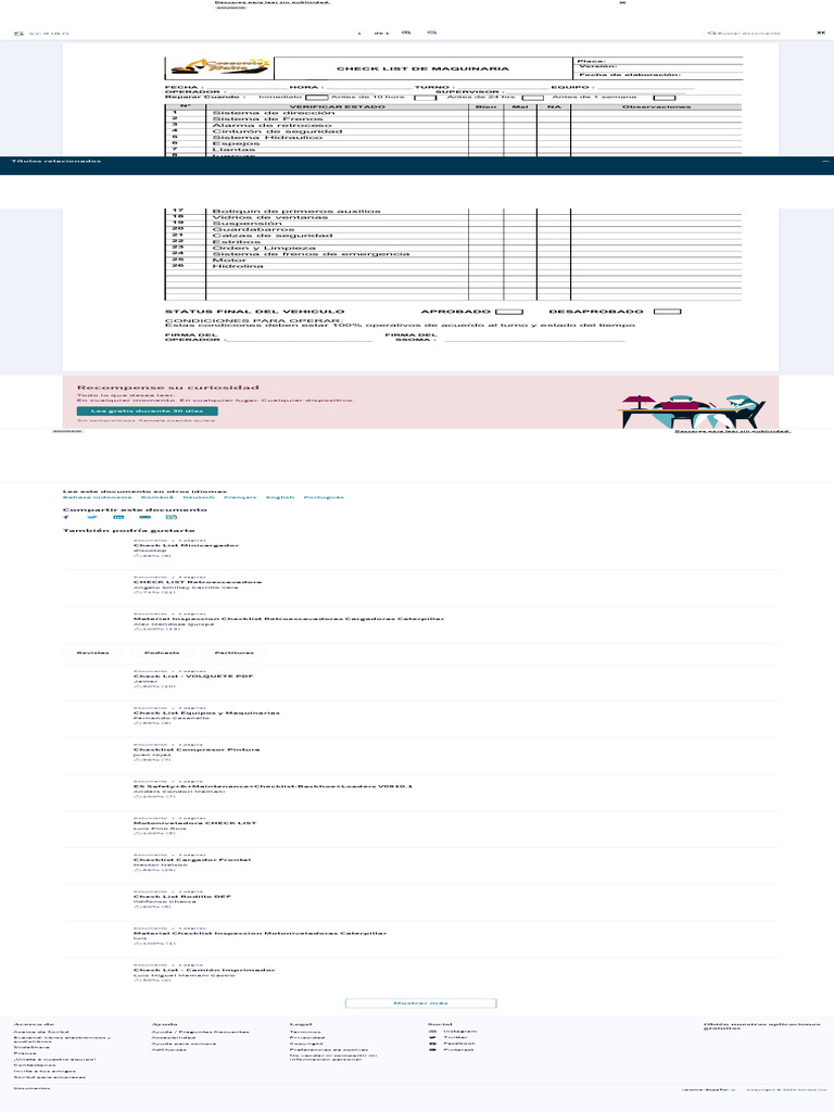 Check List - Maquinaria Pesada - PDF | PDF | Vehículo de motor | Vehículos Check List - Maquinaria Pesada - PDF | PDF | Vehículo de motor | Vehículos