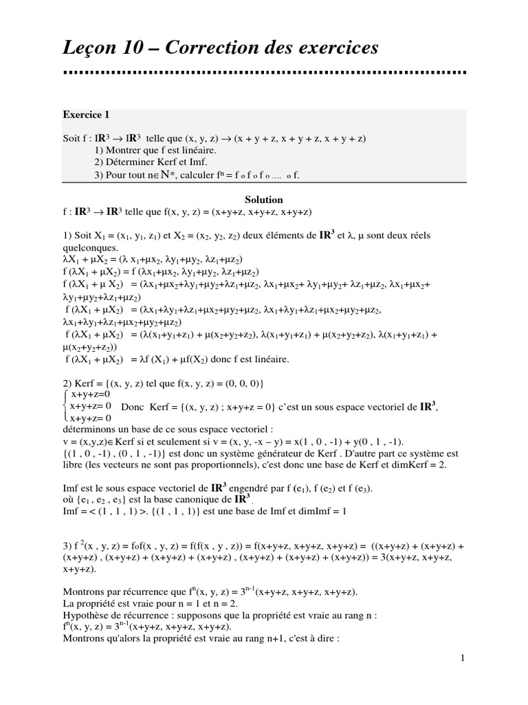 Exercices de Linéarité et Applications | PDF | Base (algèbre linéaire ...