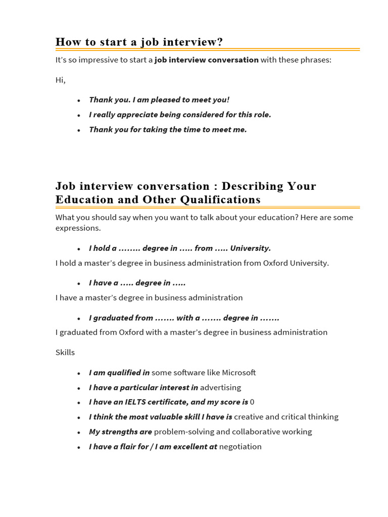 How To Start A Job Interview | PDF | Job Interview | Human Communication