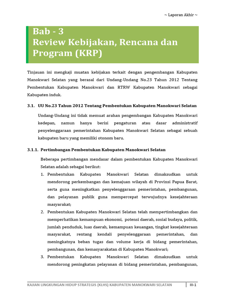 BAB 3 KLHS Review KRP | PDF