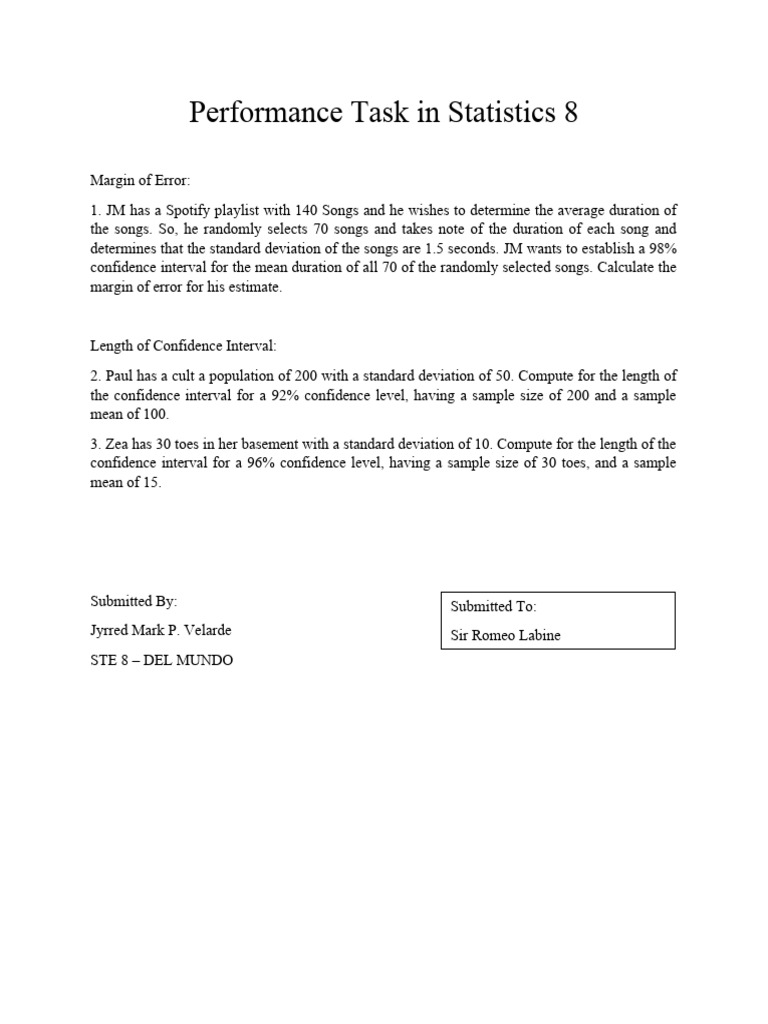 Statistics Task for Grade 8 Students | PDF | Art
