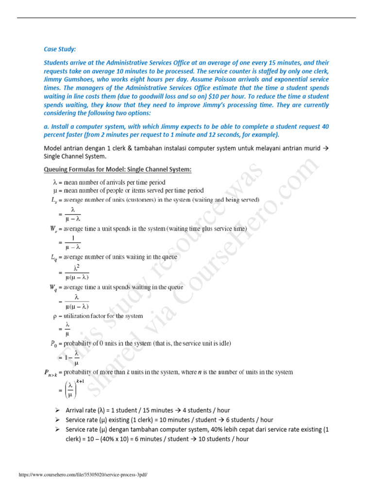 This Study Resource Was: Queuing Formulas For Model: Single Channel System | Download Free PDF ...