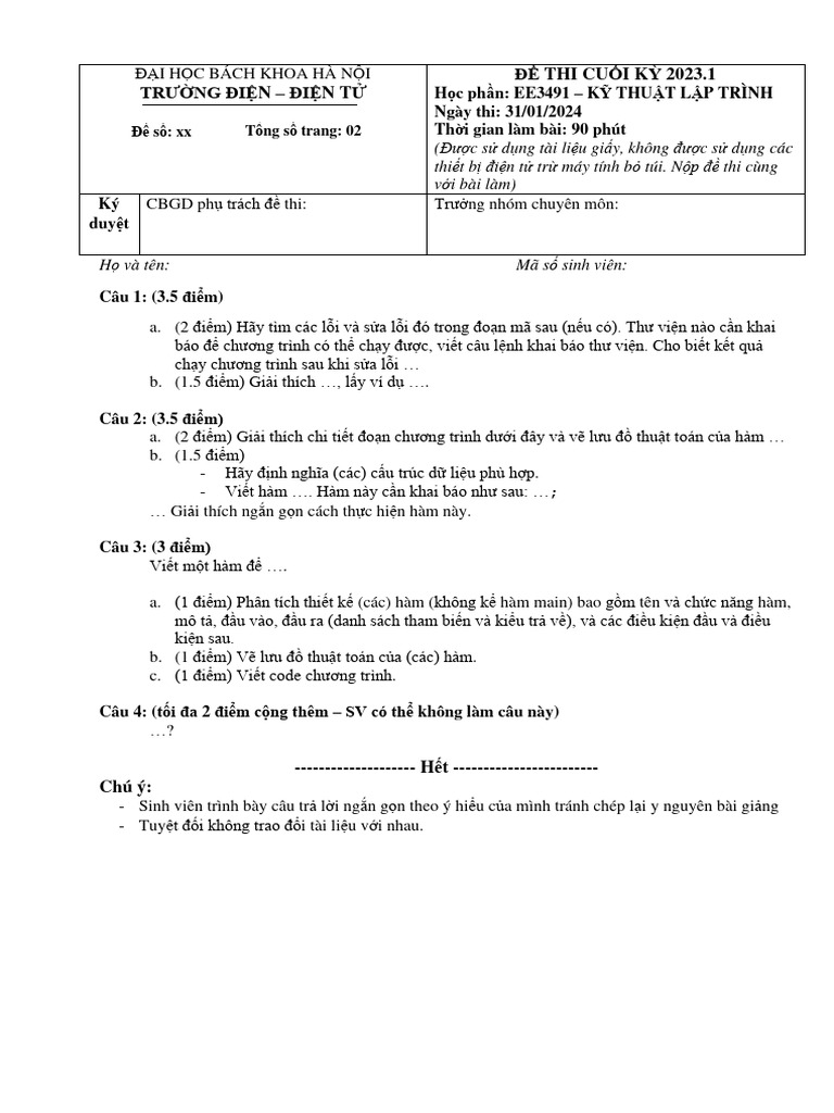 Thi Cuối Kỳ EE3491 20231 Final 2students | PDF