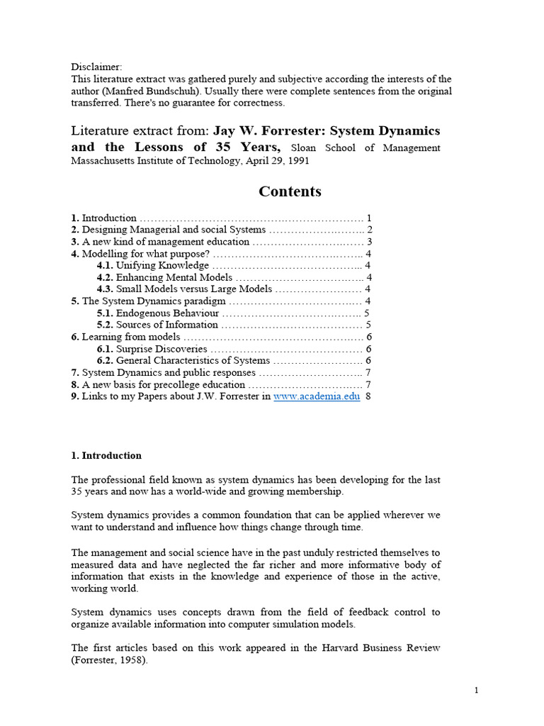 Literature Extract From Jay W Forrester | PDF | System | Information