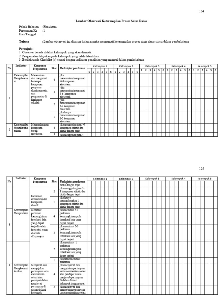 Lembar Observasi Keterampilan Proses Sains | PDF