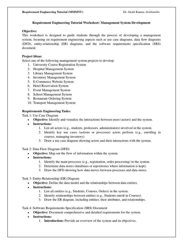 Requirement Engineering Tutorial Worksheet | PDF | Use Case | System Requirement Engineering Tutorial Worksheet | PDF | Use Case | System