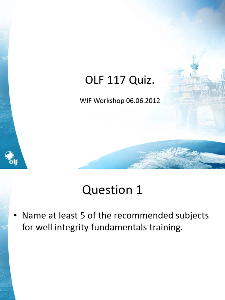 OLF 117 Well Integrity Quiz Guide | PDF | Casing (Borehole) | Pressure