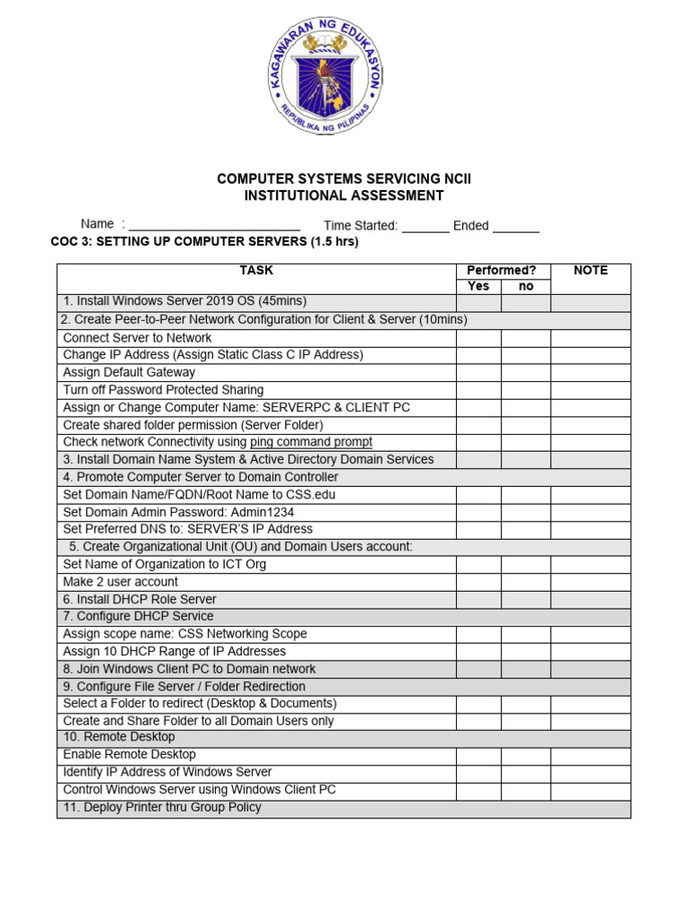 COC3 Institutional Assessment | PDF | Server (Computing) | Operating System
