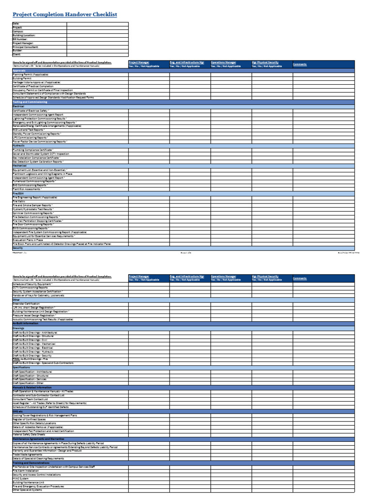 Project Completion Handover Checklist v3 | PDF | Specification (Technical Standard) | Technical ...
