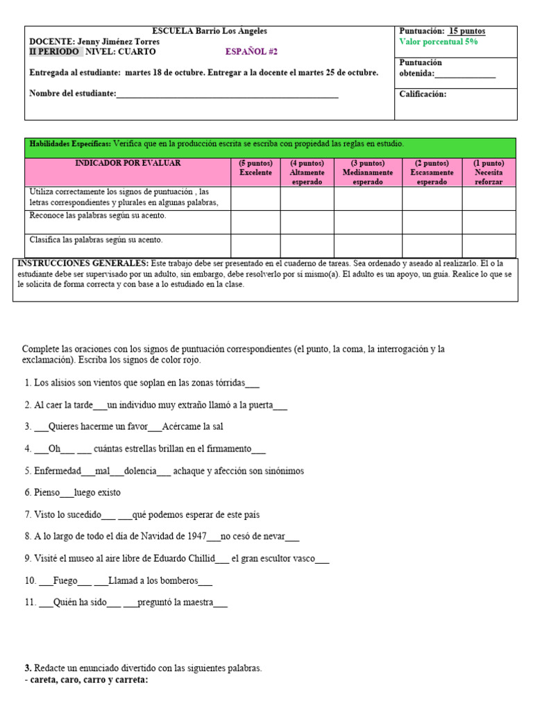Actividades de Español para Cuarto Grado | PDF | Lingüística