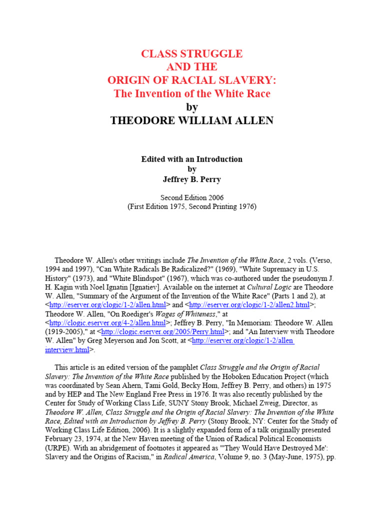 Class Struggle and The Origin of Racial Slavery | PDF | Whiteness ...