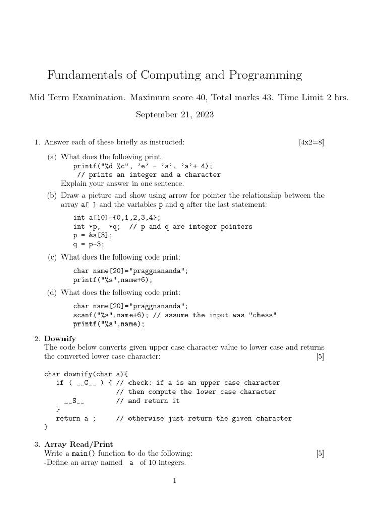 Fundamentals of Computing and Programming MS 2023-24 | PDF | Integer (Computer Science ...
