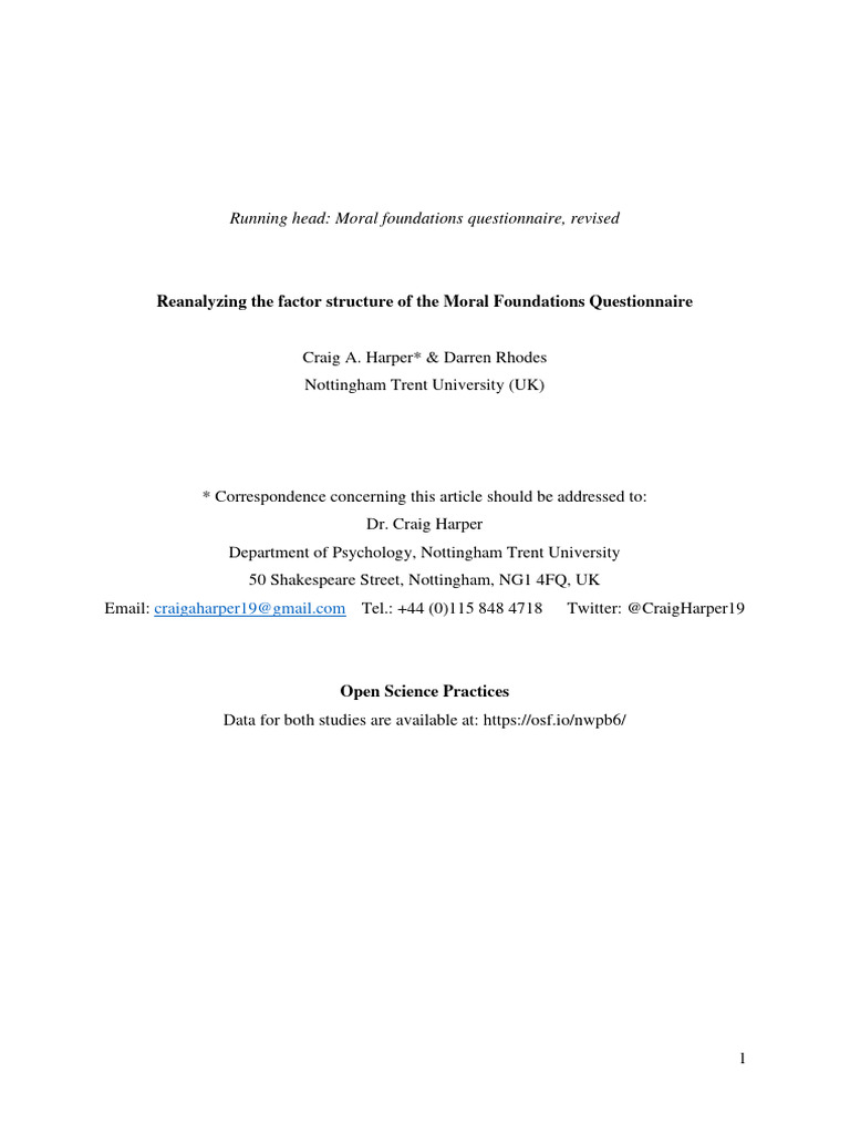 Revising The MFQ (Preprint) | PDF | Morality | Validity (Statistics)