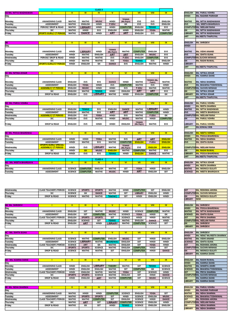 Classes 3 To 5 - Time Table 2024-25 | PDF