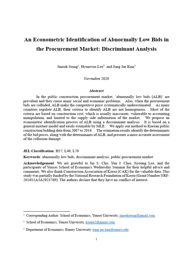 Identifying Abnormally Low Bids in Procurement | PDF | Outlier | Risk