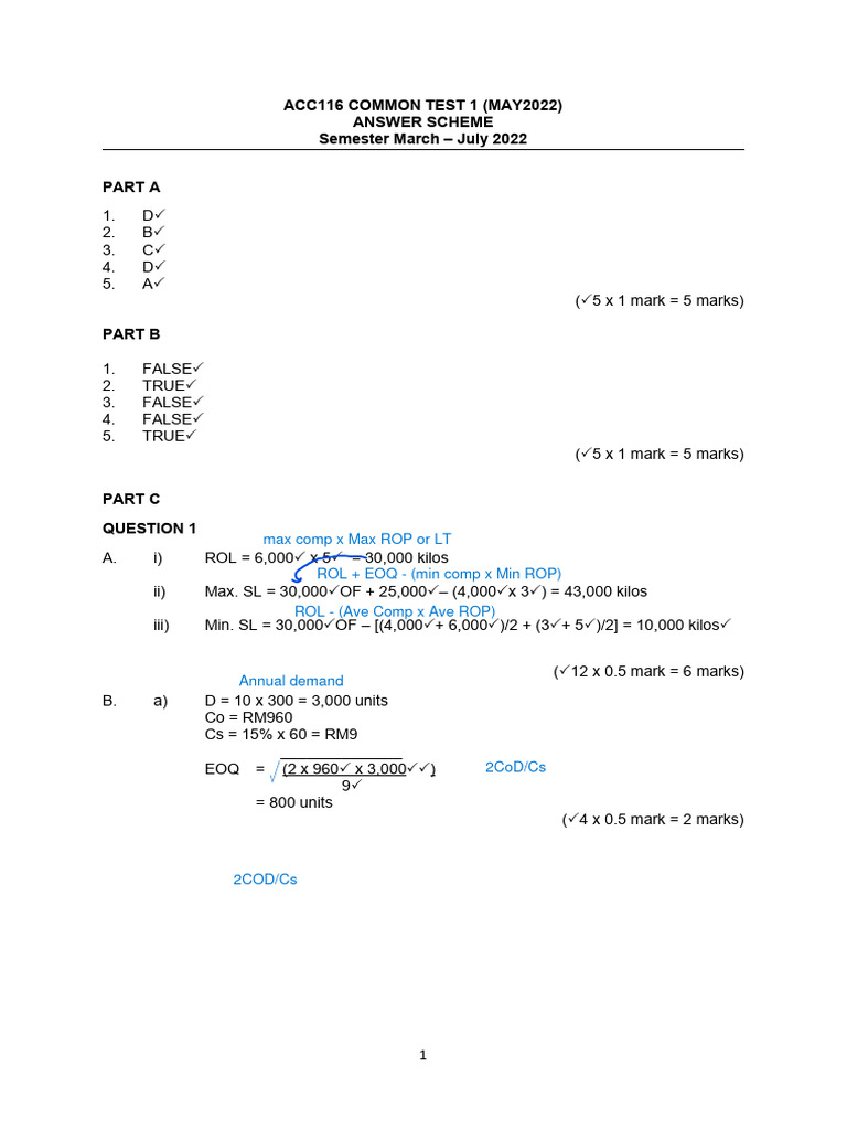 ACC116 Exam Answer Key | PDF