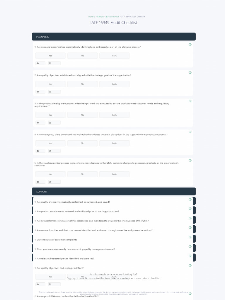 GoAudits - IATF 16949 Audit Checklist (Sample) | PDF