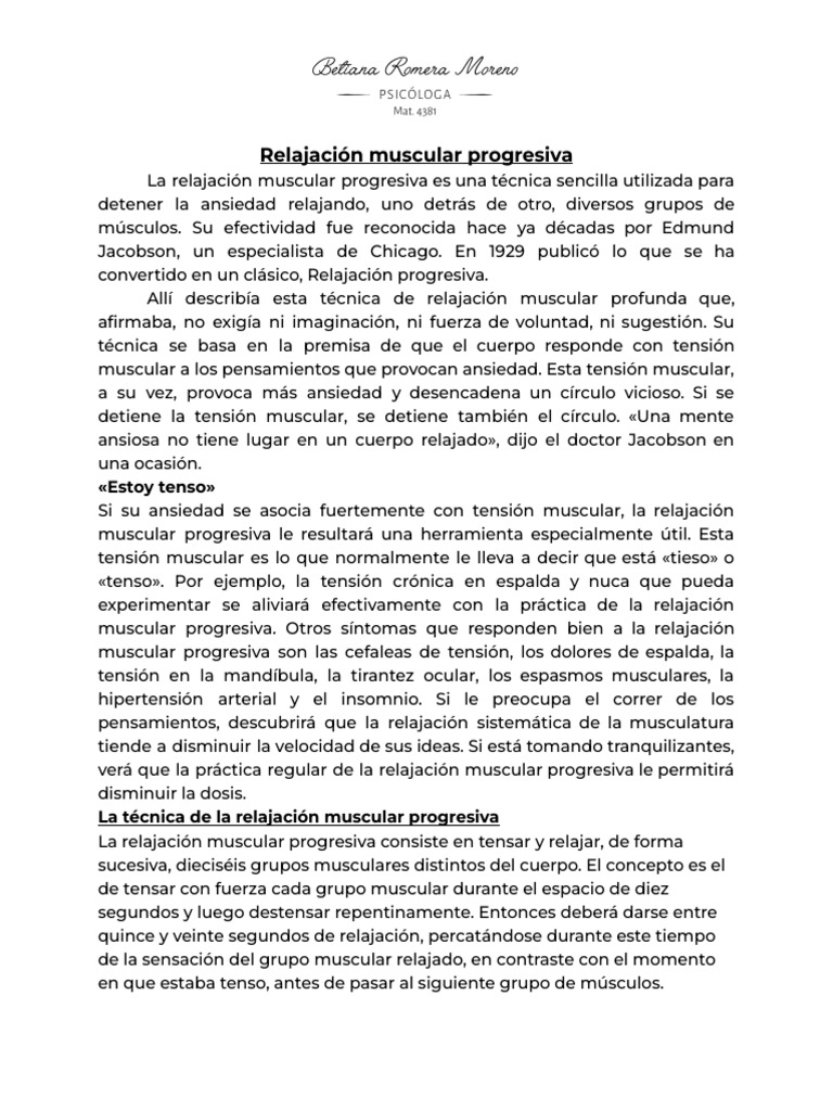 Relajación Muscular Progresiva | PDF | Ansiedad | Músculo