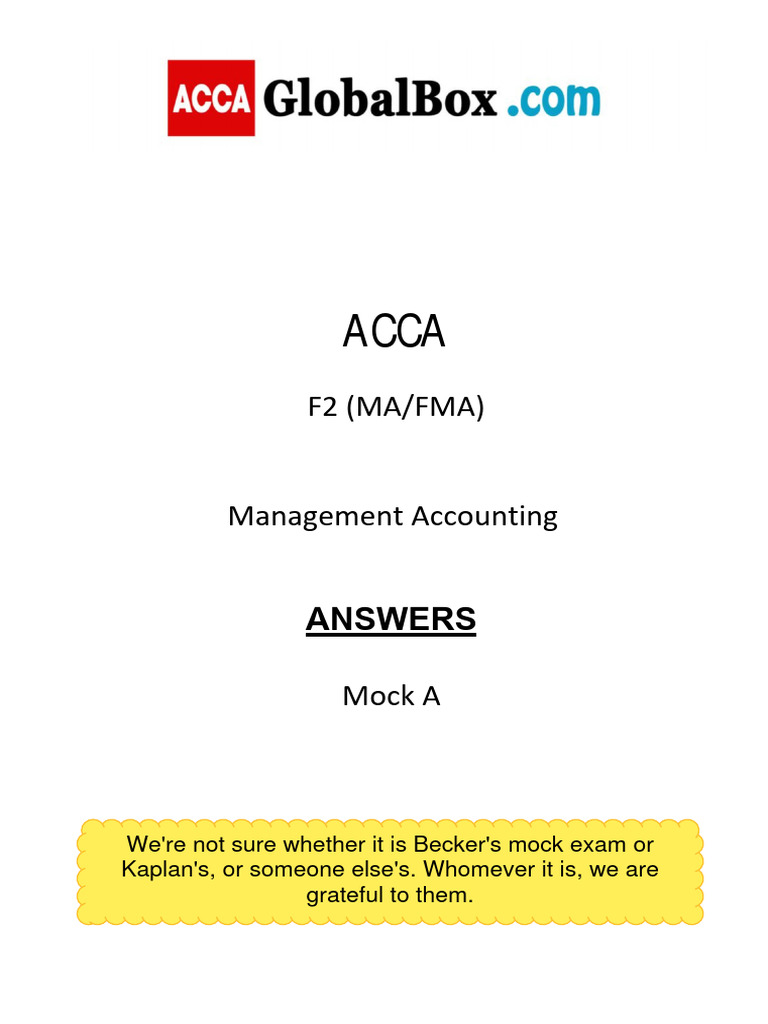 F2 - Mock A - Answers | PDF | Return On Investment | Net Present Value