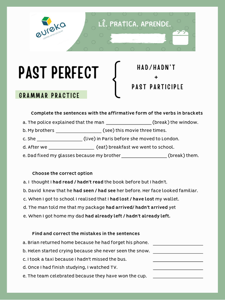 Past Perfect Tense Exercises | PDF