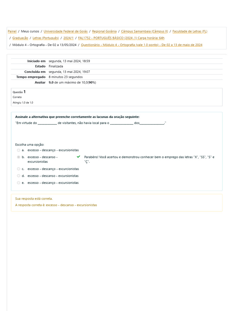 Questionário - Módulo 4 - Ortografia (Vale 1,0 Ponto) - de 02 A 13 de Maio de 2024 - Revisão Da ...