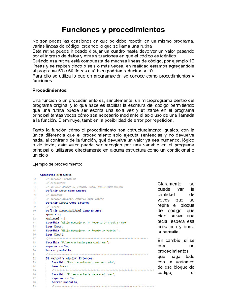 Procedimientos y Funciones en Programación | PDF | Programa de ...