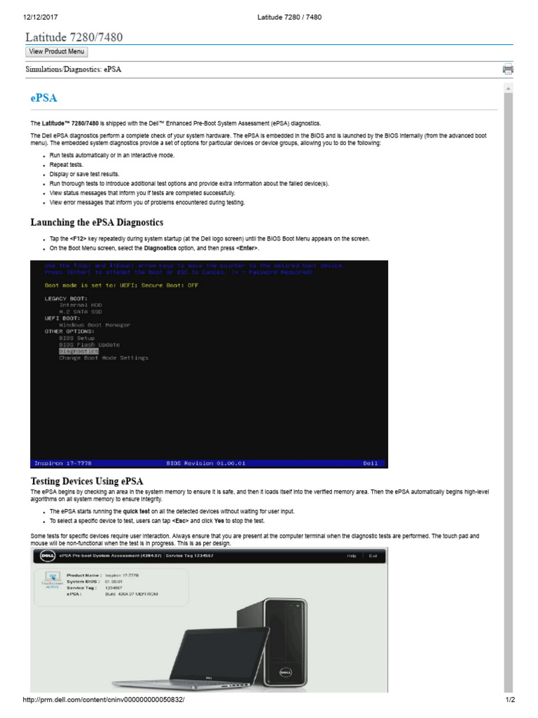 Latitude 7280/7480 EPSA | PDF | Booting | Bios