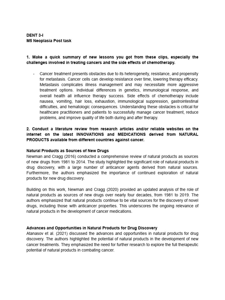 M5 Neoplasia Post Task | PDF | Chemotherapy | Cancer