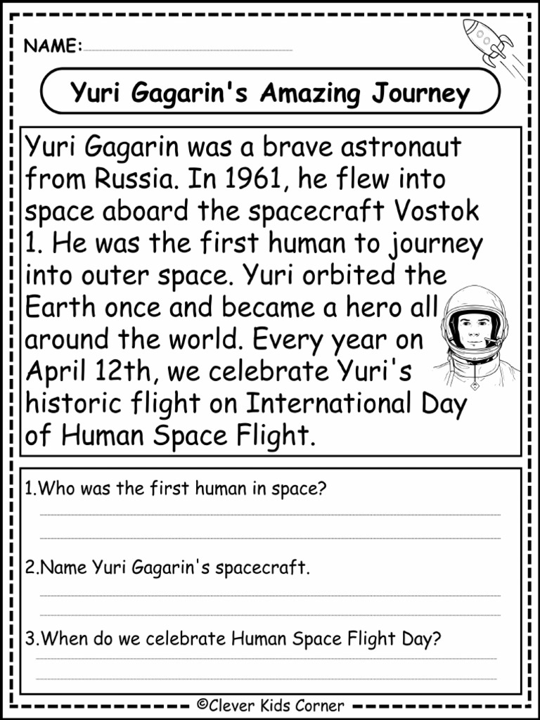 Day of Human Space Flight Reading Comprehension Passages For K-2 | PDF