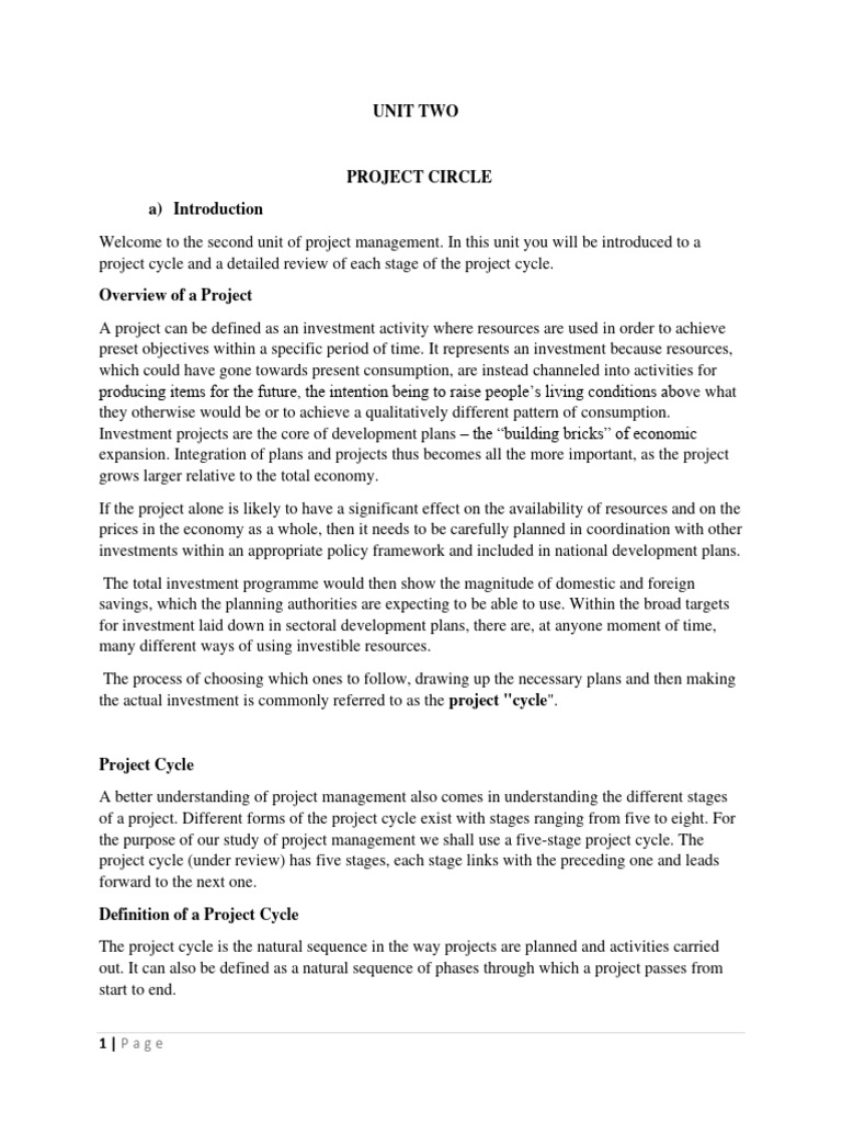 UNIT TWO- Project Circle | PDF | Evaluation | Feasibility Study