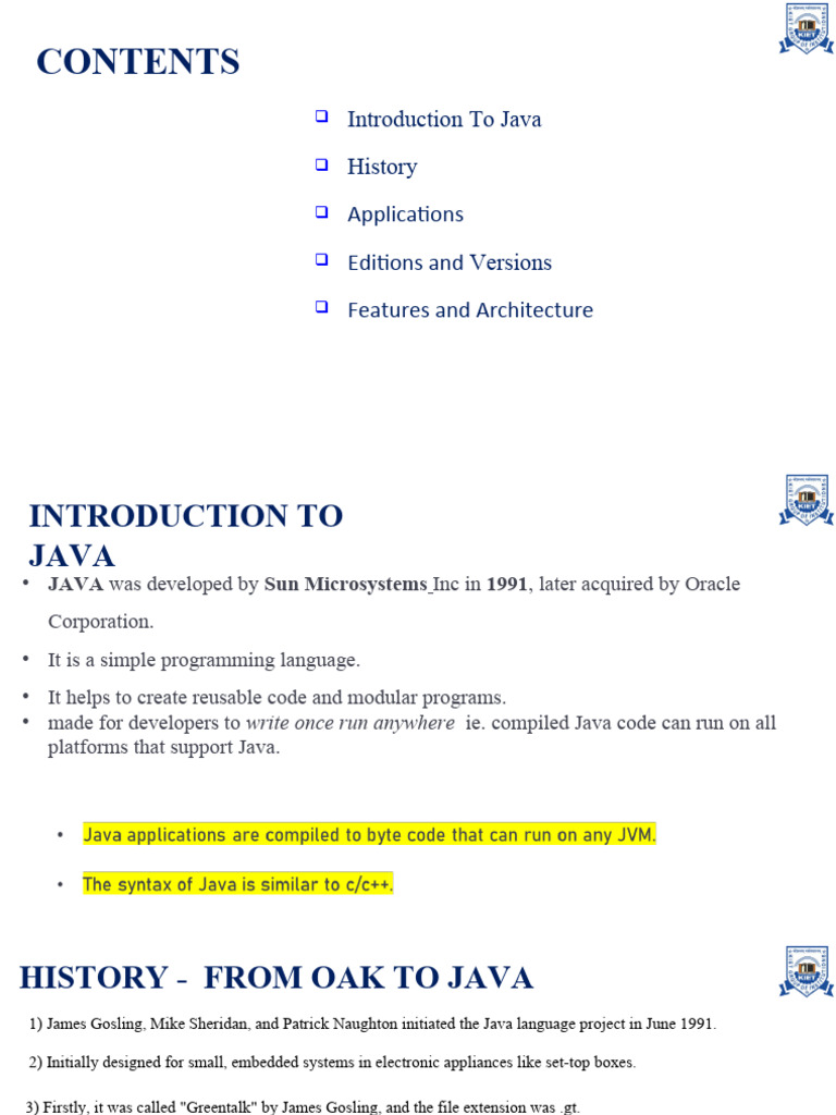 3-Introduction-Histor-,Appl-Ed, Ver, Fea, Arch (Unit-1) | PDF | Java ... 3-Introduction-Histor-,Appl-Ed, Ver, Fea, Arch (Unit-1) | PDF | Java ...