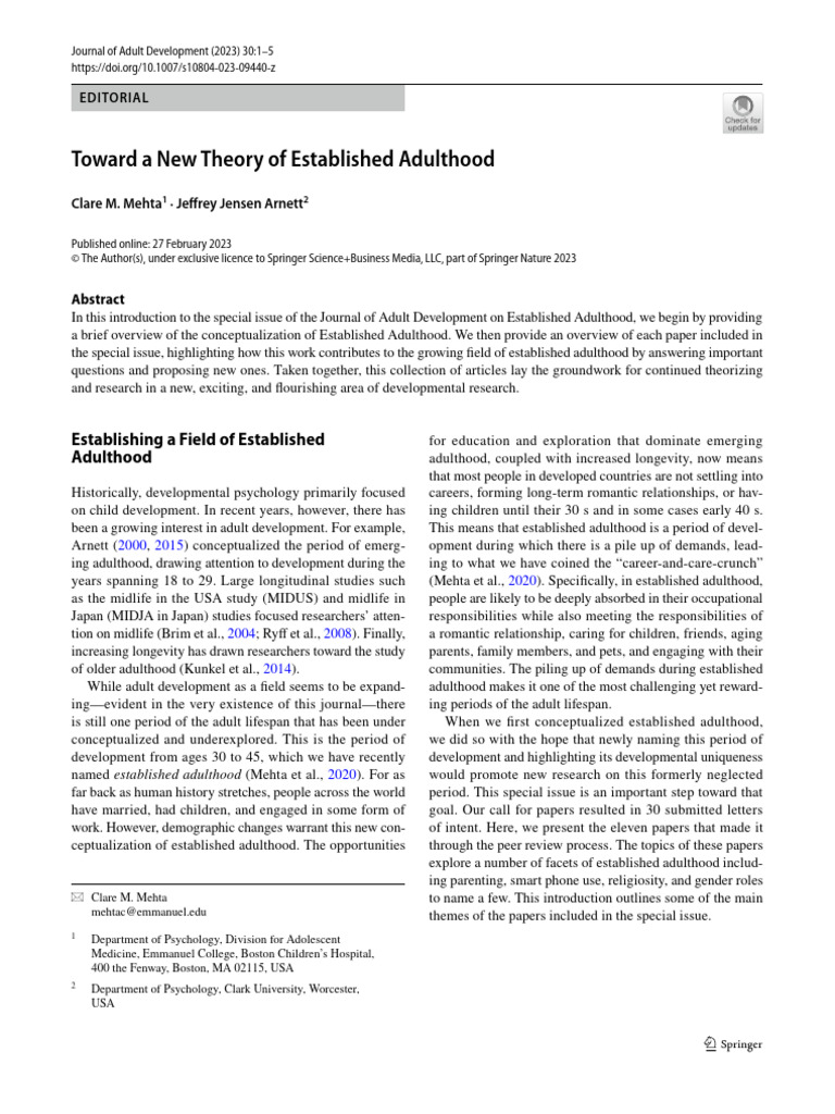 Toward A New Theory of Established Adulthood | PDF | Adults | Solitude