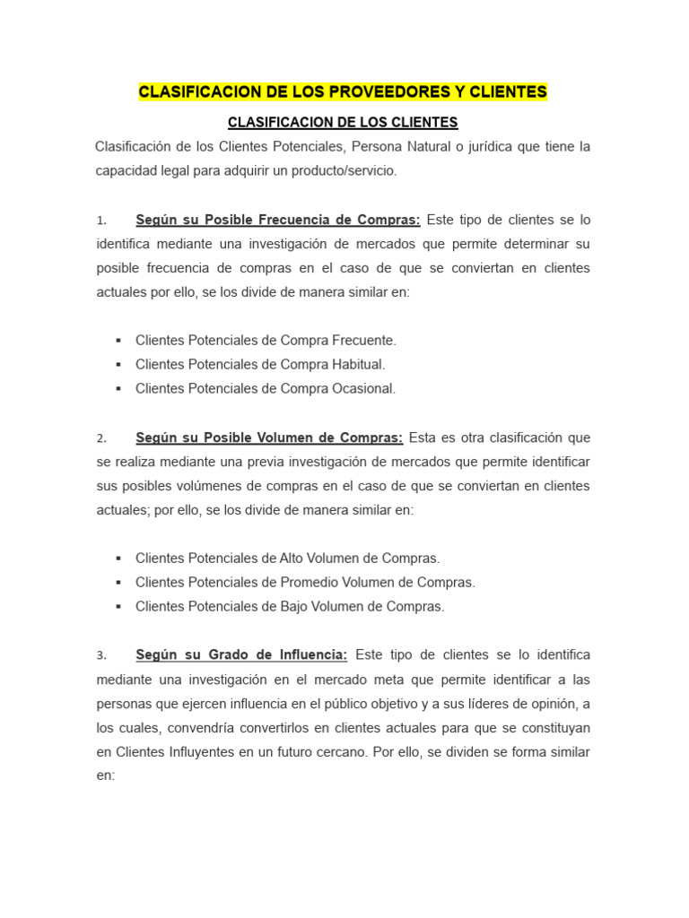 Clasificacion de Los Proveedores y Clientes | Descargar gratis PDF ...