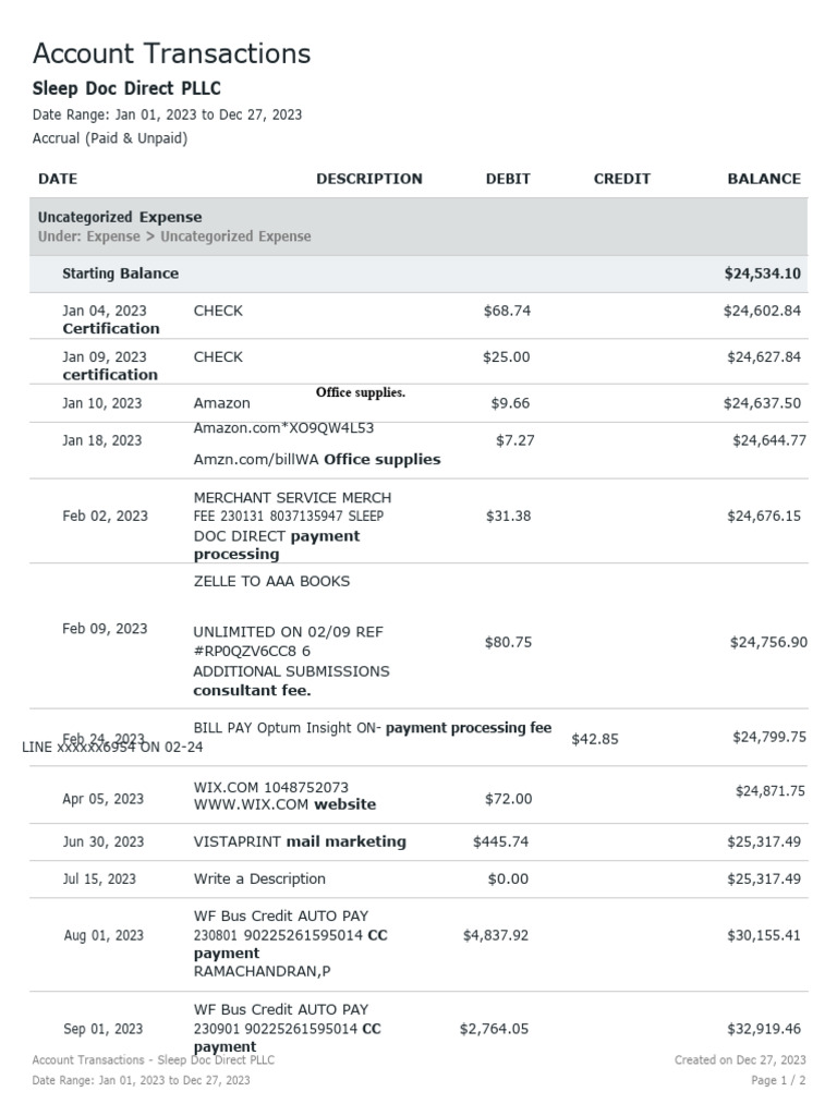 Sleep Doc Direct PLLC Un Categorize Expense | PDF | Debits And Credits ...
