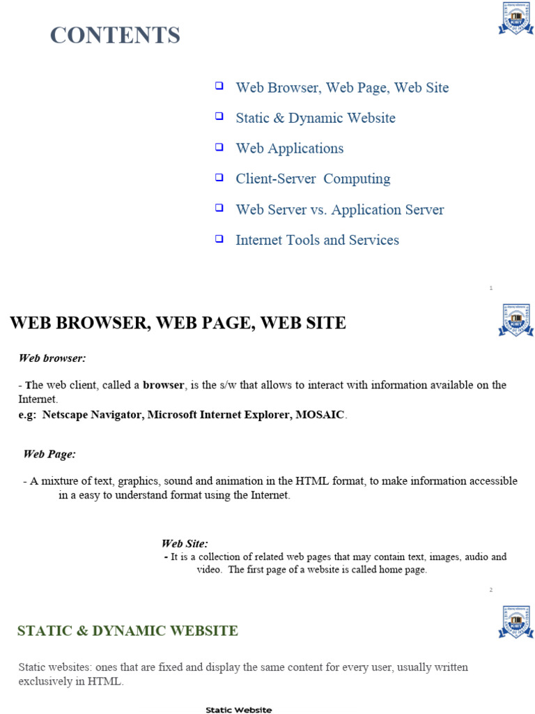 1-Web and Internet (Unit-1) | PDF | Websites | World Wide Web