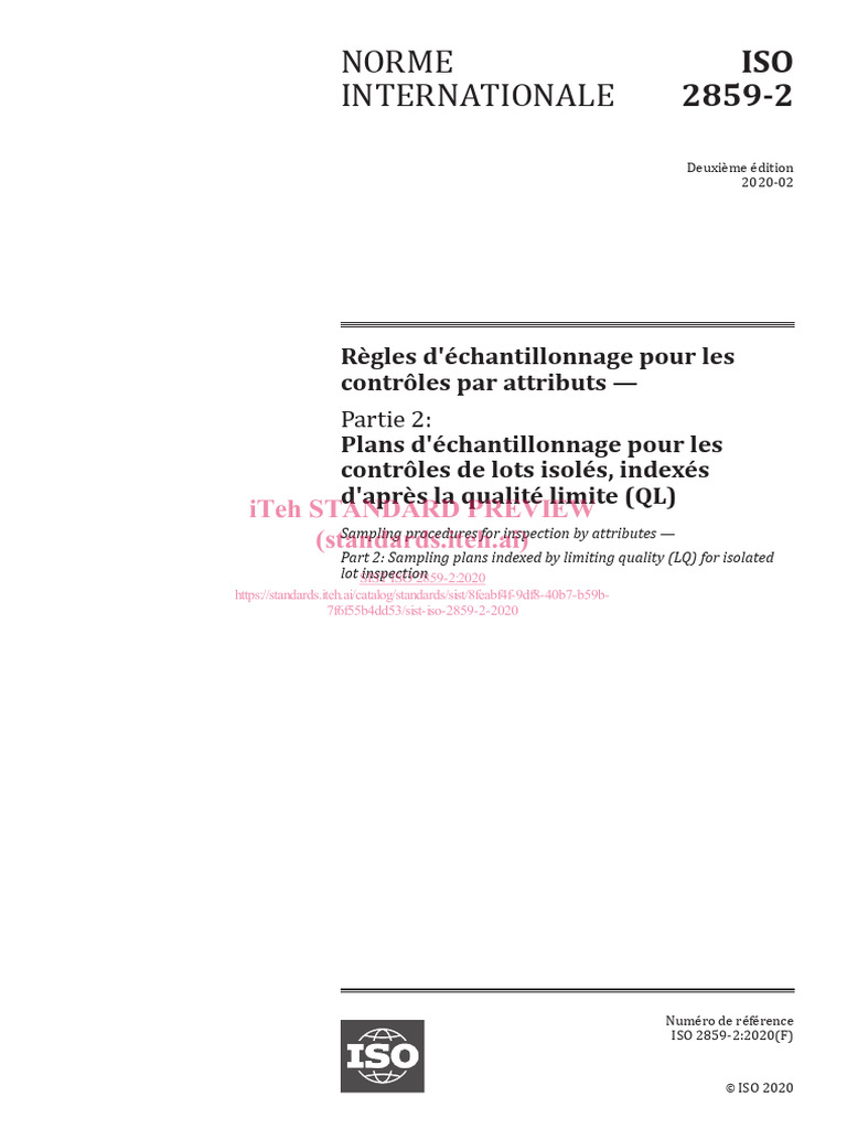 Iso 2859 2 2020 | PDF | Organisation internationale de normalisation ...
