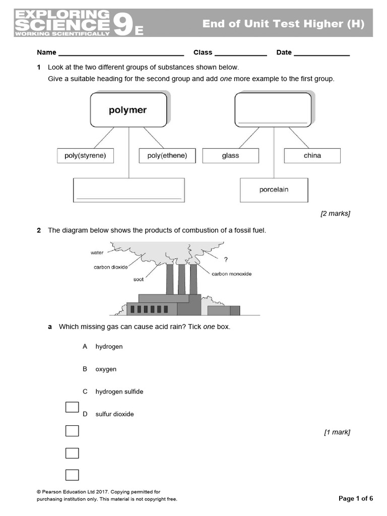 9e End of Unit Test Higher | PDF | Oxide | Combustion