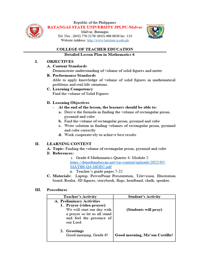 Final Demo Lesson Plan | Download Free PDF | Volume | Length