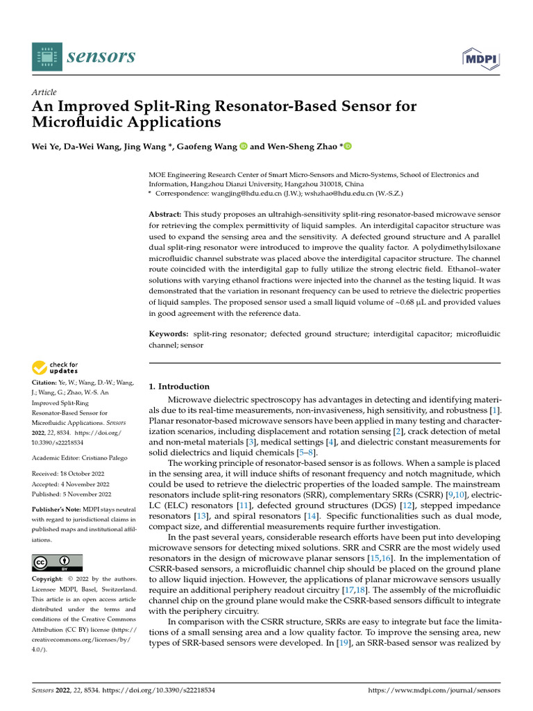 Wei Ye_2022_An Improved Split-Ring Resonator-Based Sensor for Microfluidic Applications | PDF ...