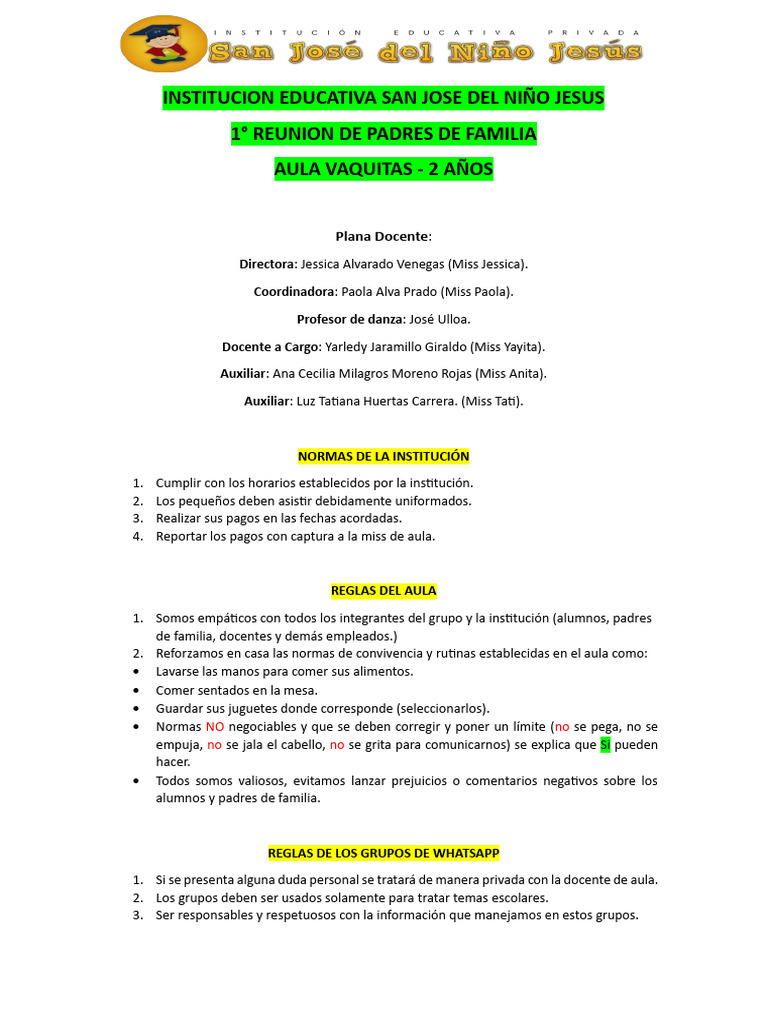 1° Reunion de Padres de Familia. | PDF