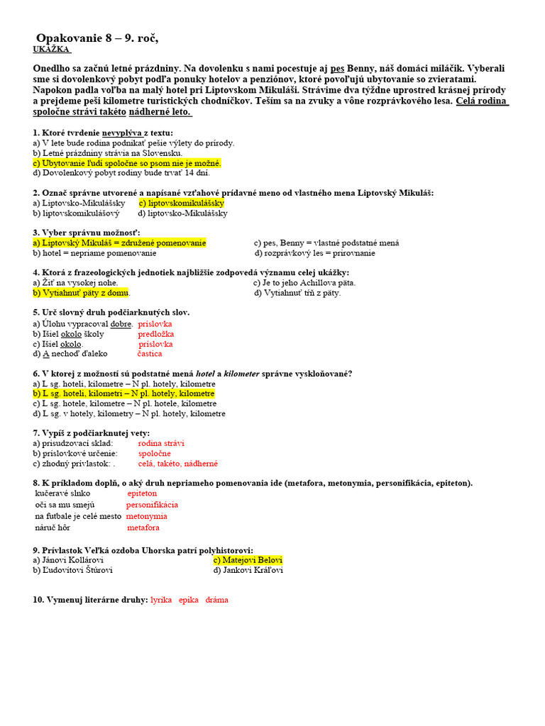 Testík Pre 8 - 9 - Ročník | PDF