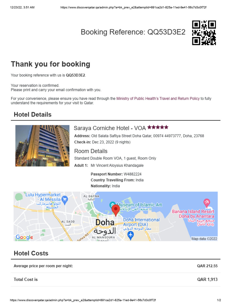 Discover Qatar Booking - QQ53D3E2 | PDF